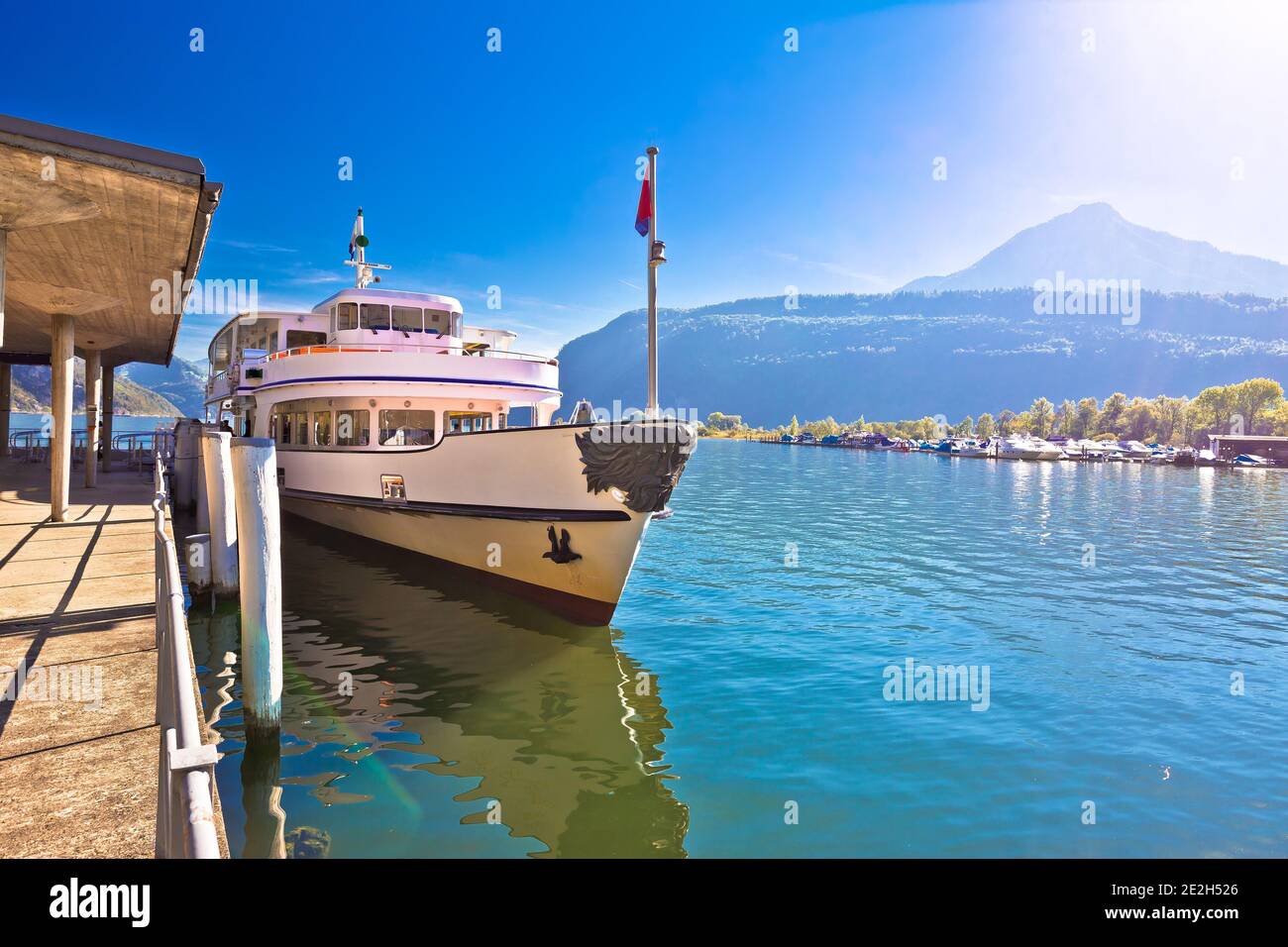 Alpnachstad Swiss Alps village on Luzern lake boat pier and landscape ...
