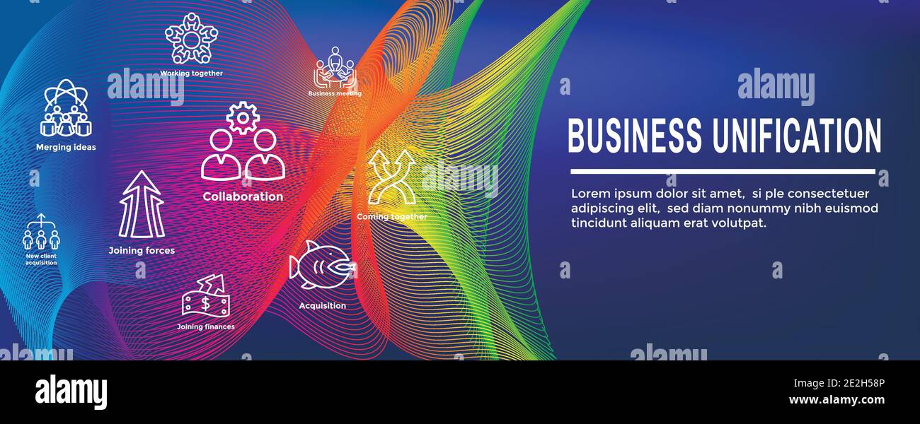 Companies merging together, one buying out the other & icon set header ...