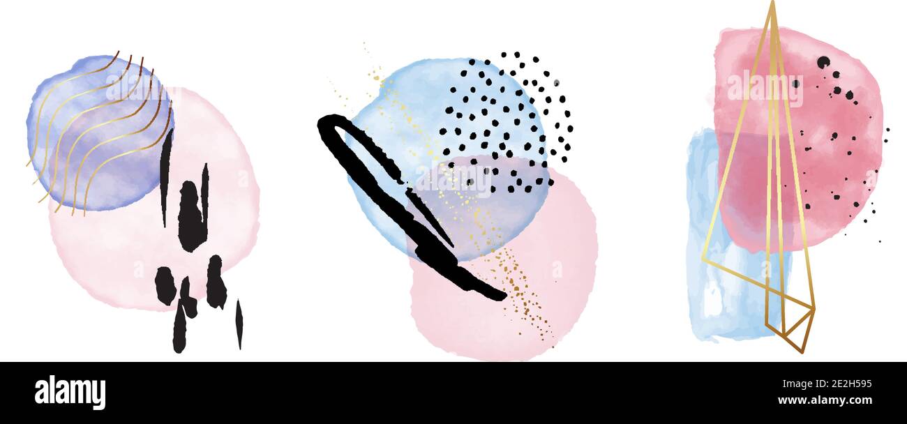 Abstract watercolor geometric circles with gold glitter, minimalist ...