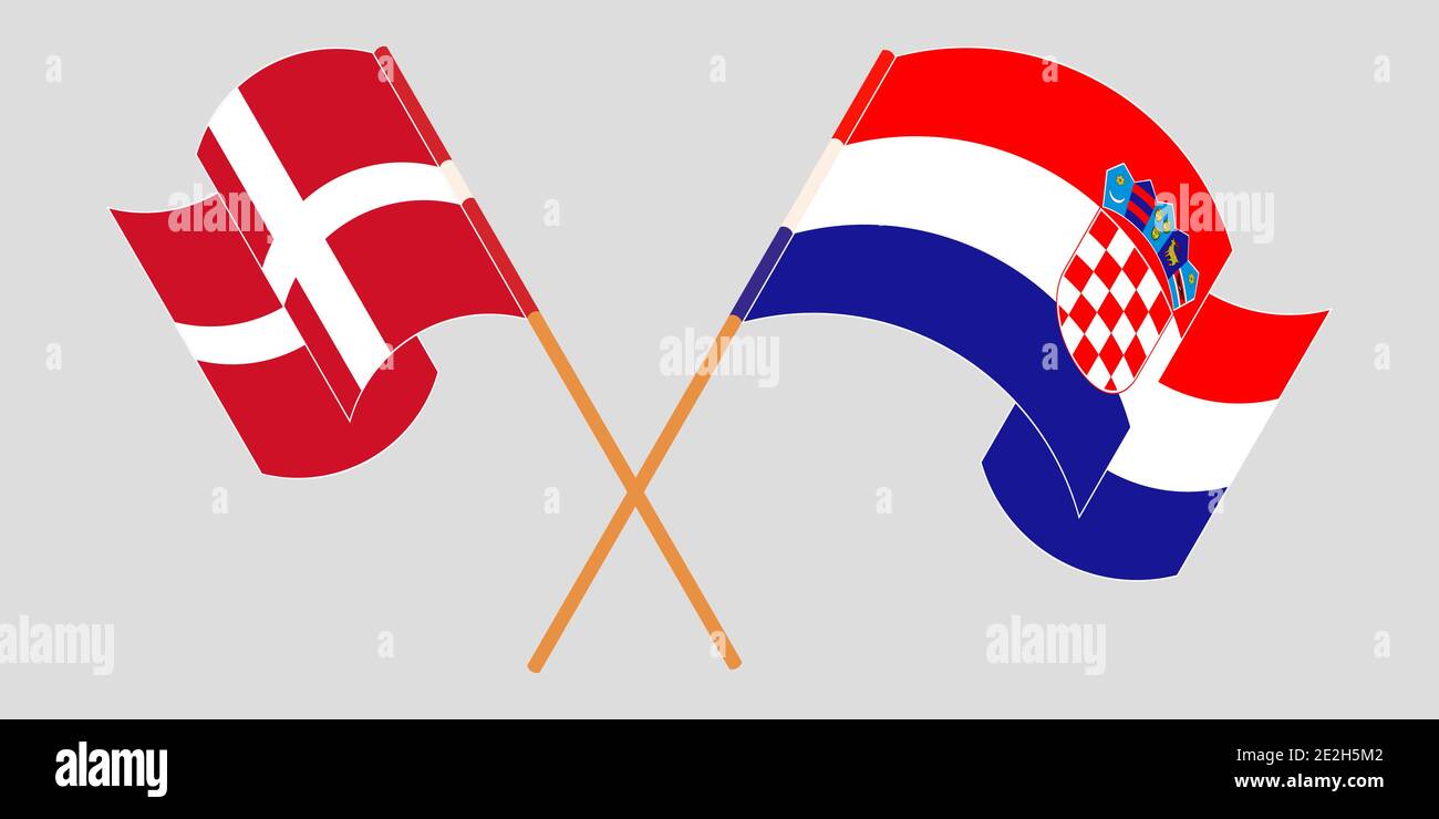 Crossed and waving flags of Croatia and Denmark. Vector illustration ...