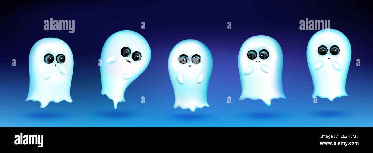 Cute ghost character with different emotions on blue background. Vector ...
