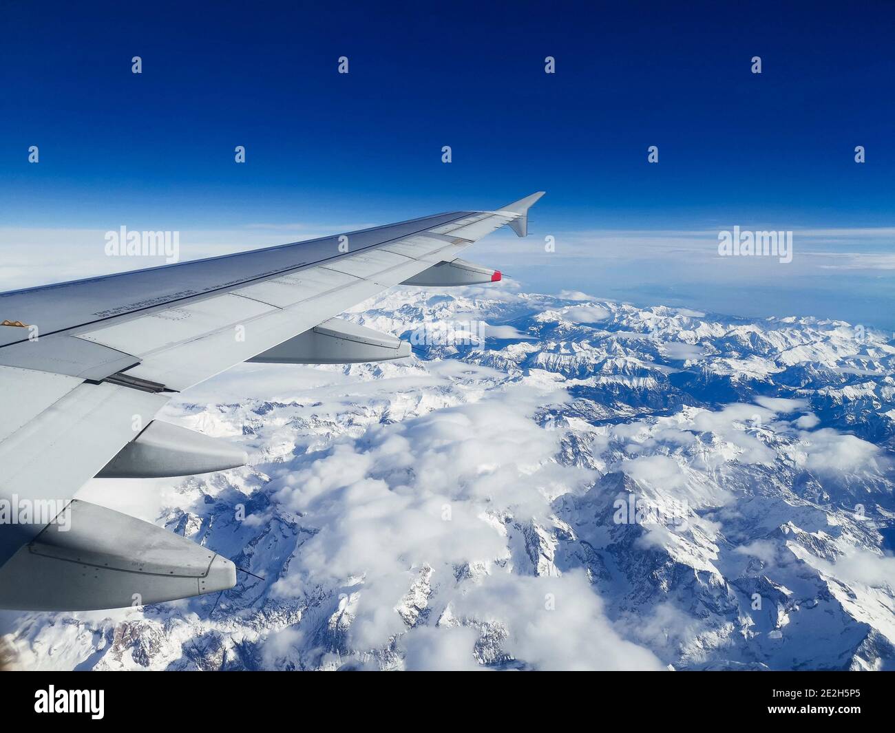 An aerial view of the Alps seen from a taking off plane in Nice airport ...