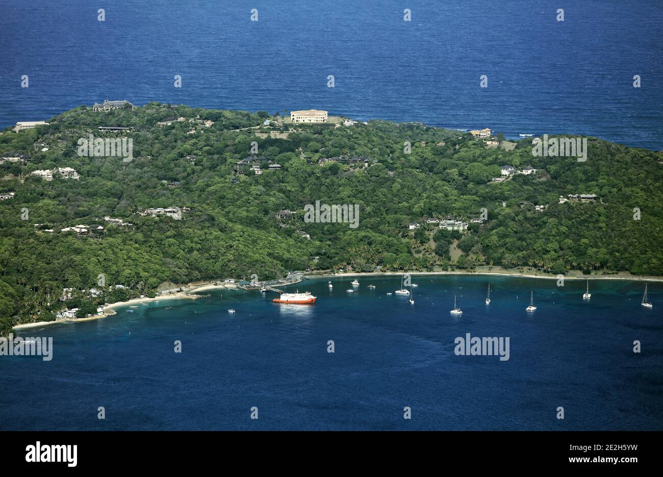 Caribbean, Saint Vincent and the Grenadines: aerial view of the private ...