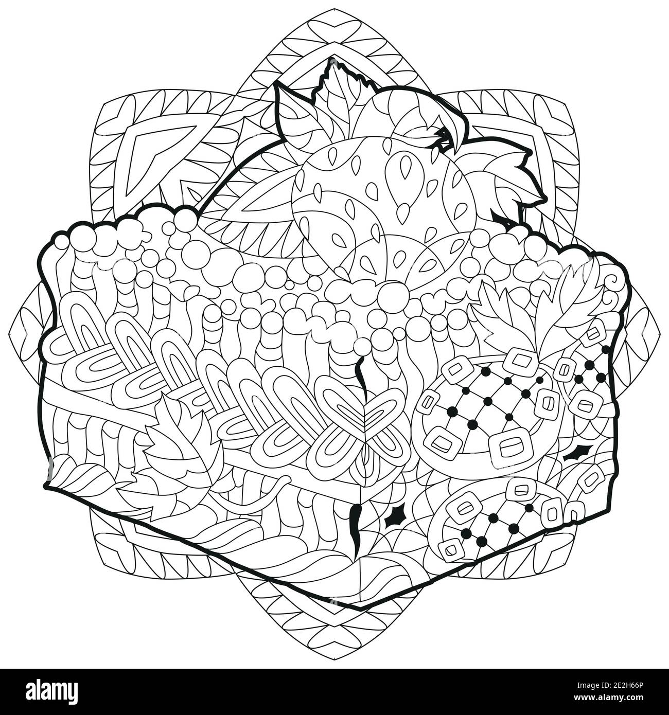 Vector piece of cake with abstract ornaments on mandala for coloring ...