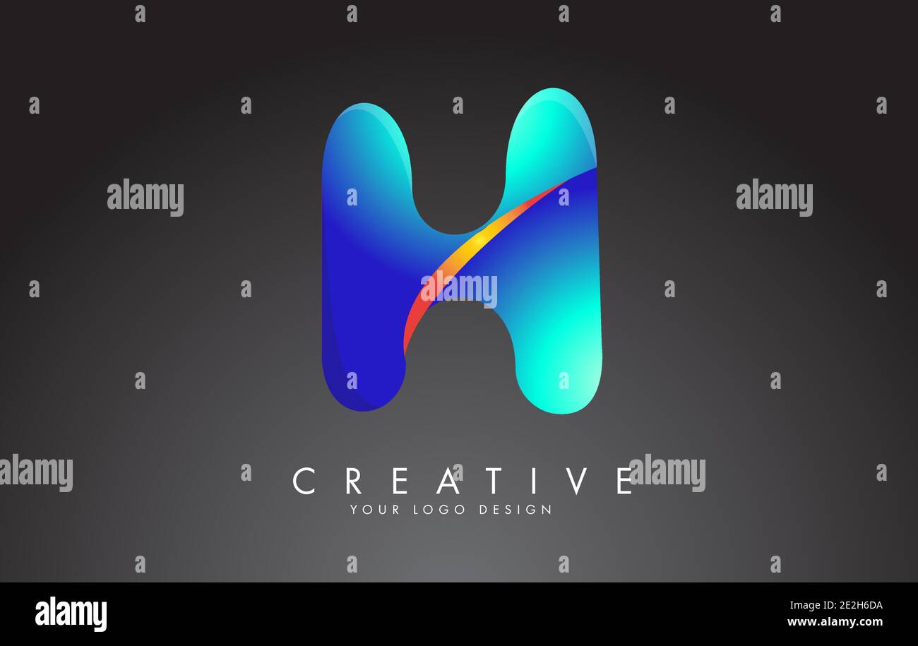 Colorful H letter logo with carved effect. Rounded font style, vector ...