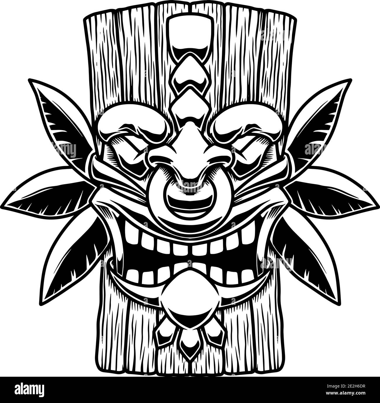 Illustration of Tiki tribal wooden mask. Design element for logo ...