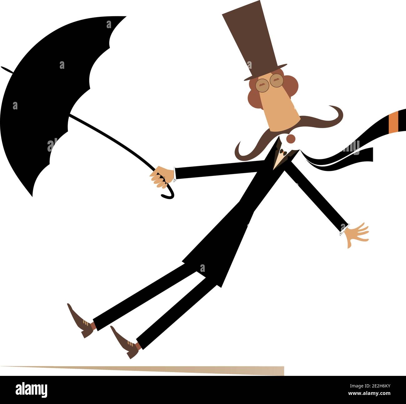 Long mustache man stays on the strong wind illustration. Strong wind ...