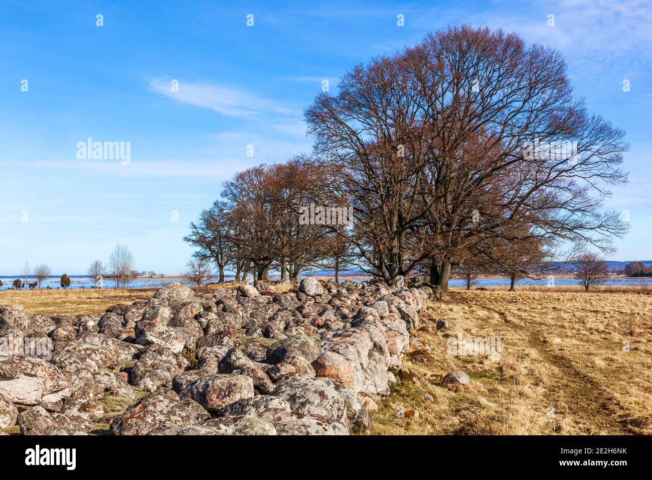 Rural landscape with a stone wall in a pasture Stock Photo - Alamy