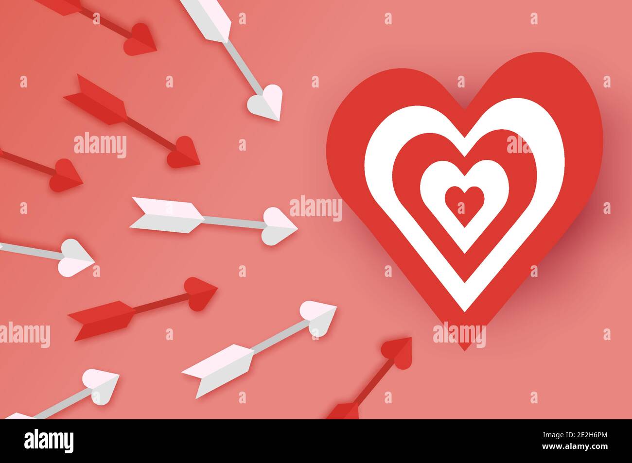 Happy Valentines day. Target heart and arrow. Love time. Paper cut ...