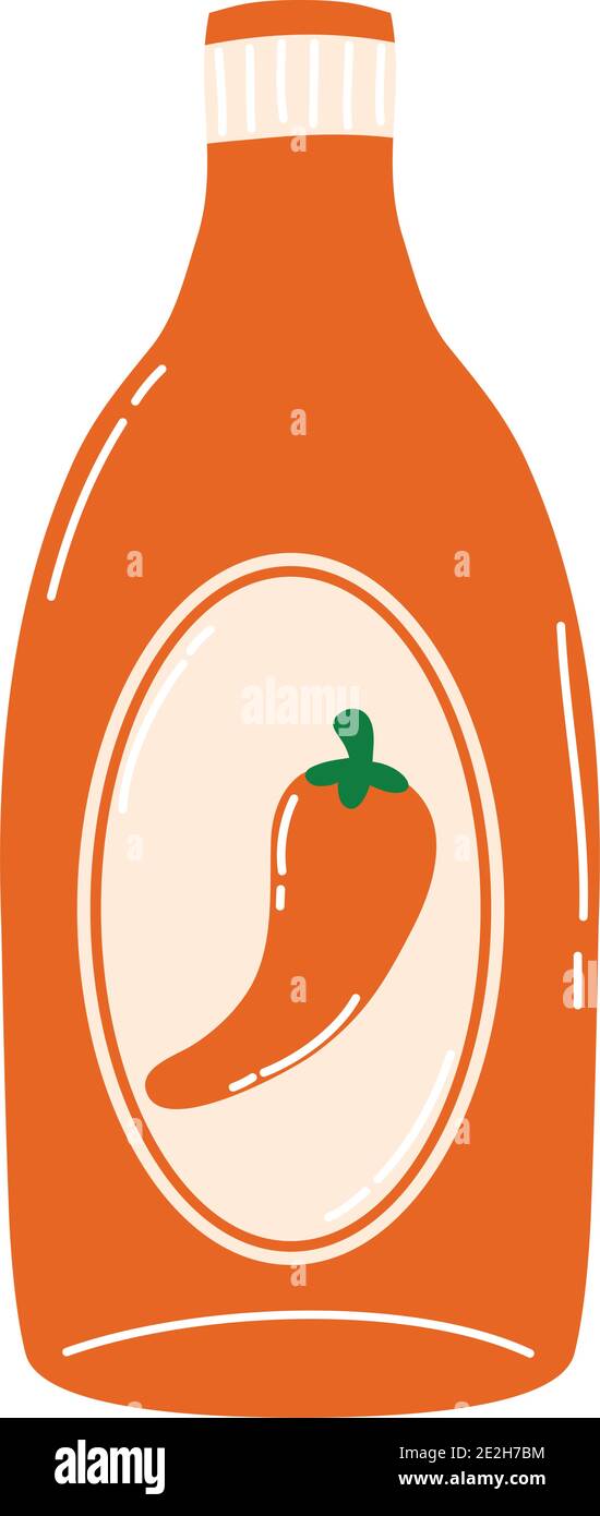 Hot chili pepper sauce bottle icon design of spicy vegetable and food ...