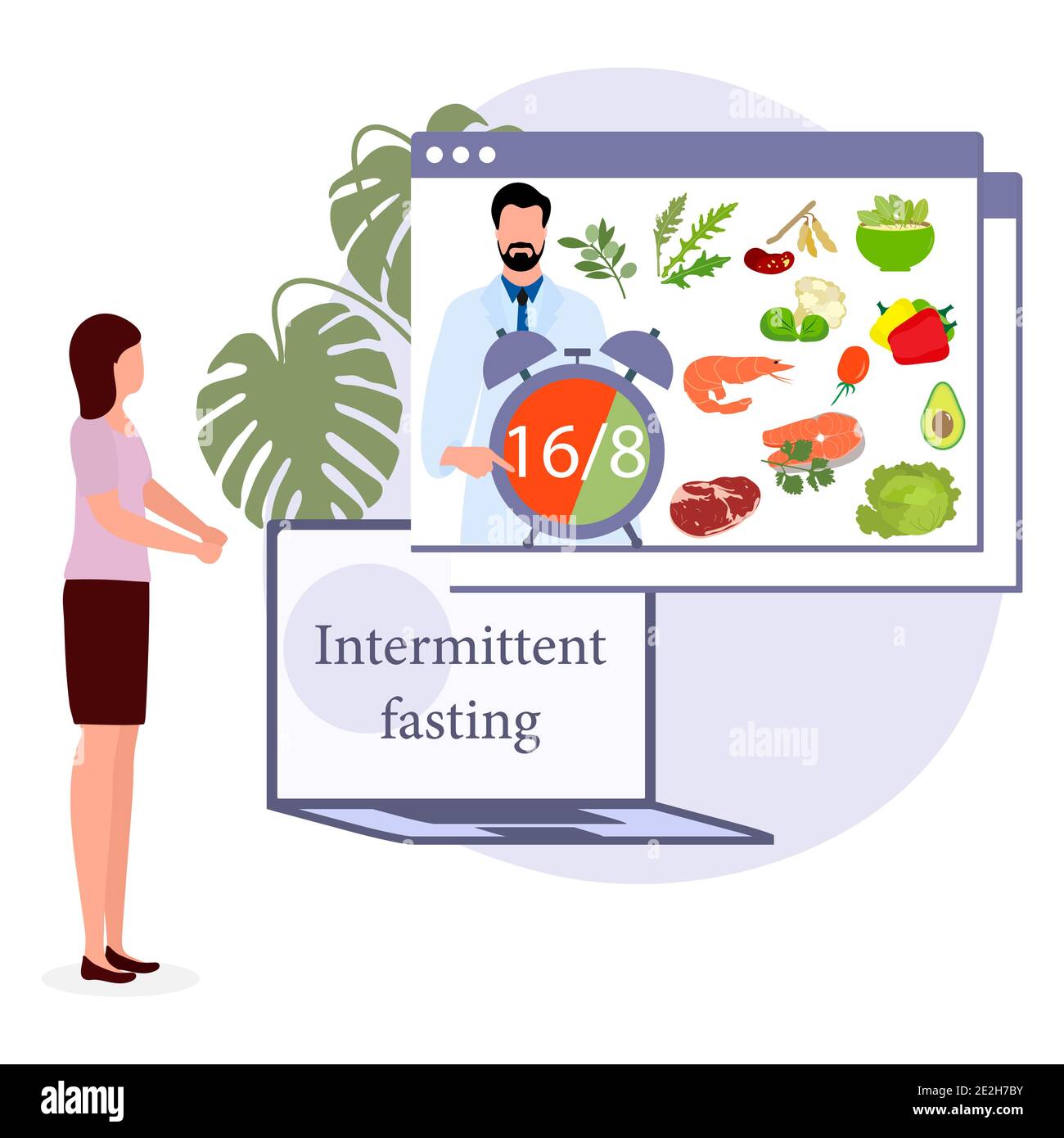 Vector illustration Nutrition Consultant Online explains Intermittent ...