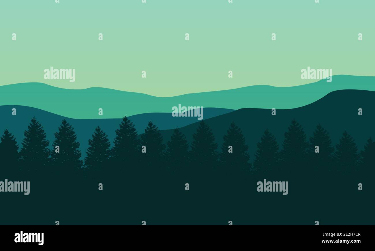 Beautiful natural scenery in the morning with mountains and trees ...