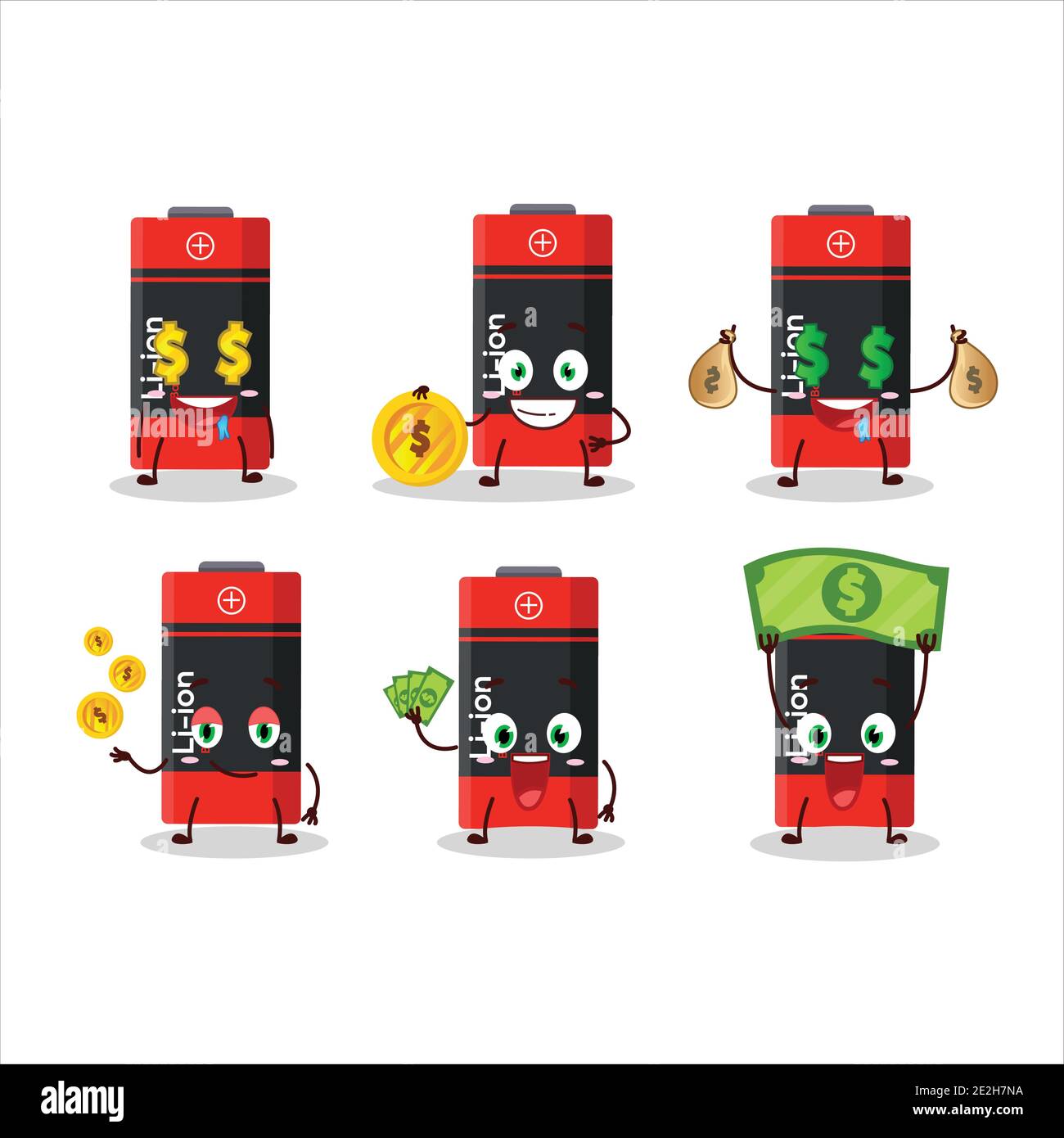 Li ion battery cartoon character with cute emoticon bring money. Vector ...
