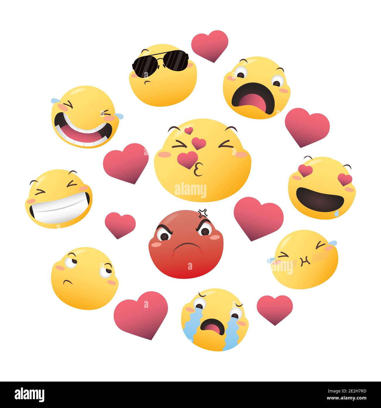 Emoji faces with hearts icon set design, Emoticon cartoon expression ...