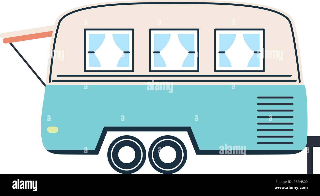 Camper trailer white and blue design of caravan trip camp adventure ...