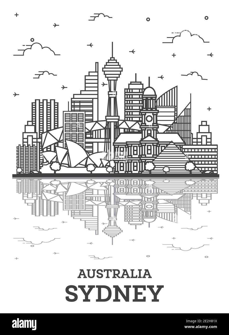 Outline Sydney Australia City Skyline with Modern Buildings and ...