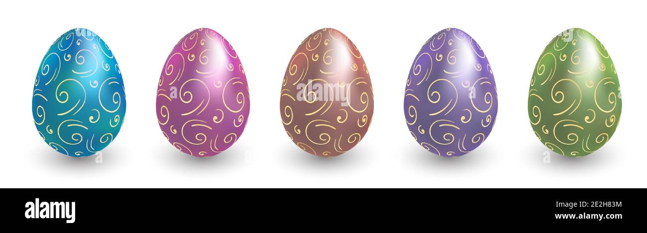 Easter eggs wtth doodle geometry patterns on white background. Vector ...