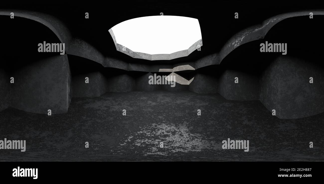 360 degree panorama view of concrete building interior 3d render ...