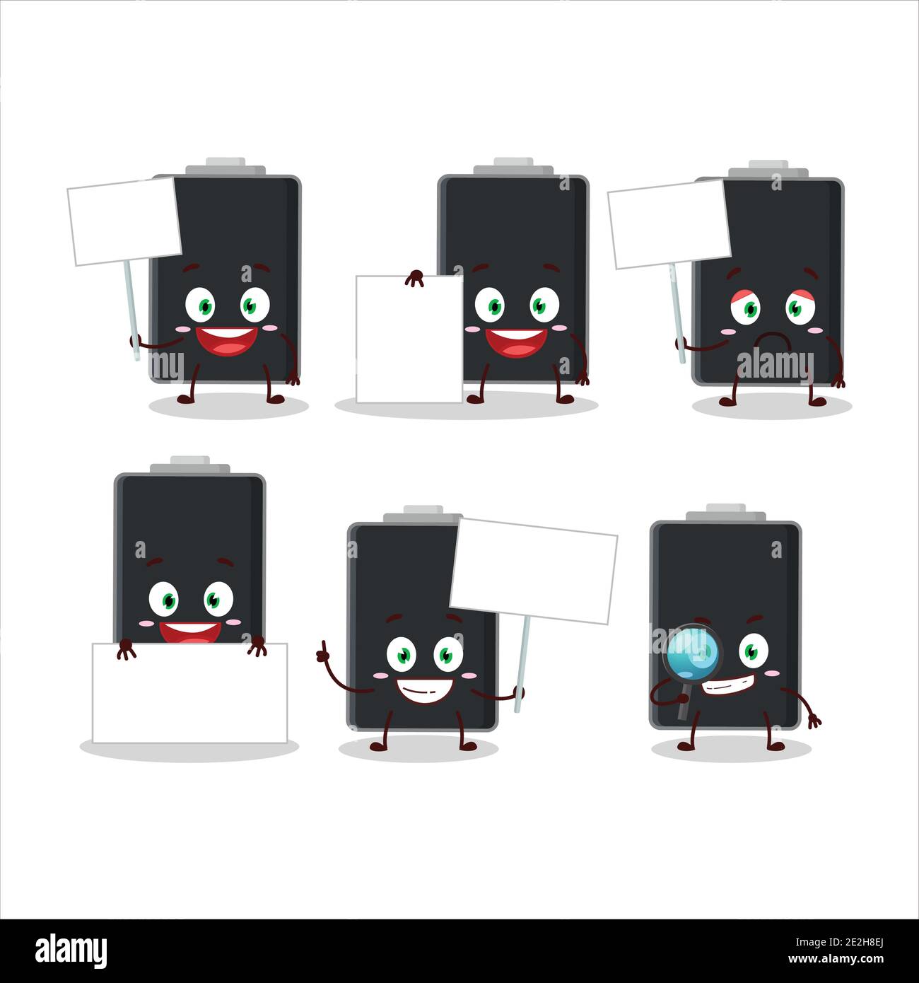 Empty battery cartoon character bring information board. Vector ...