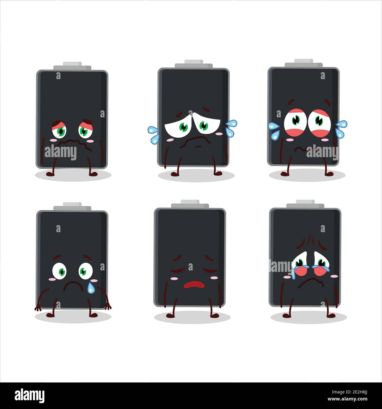 Empty battery cartoon character with sad expression. Vector ...
