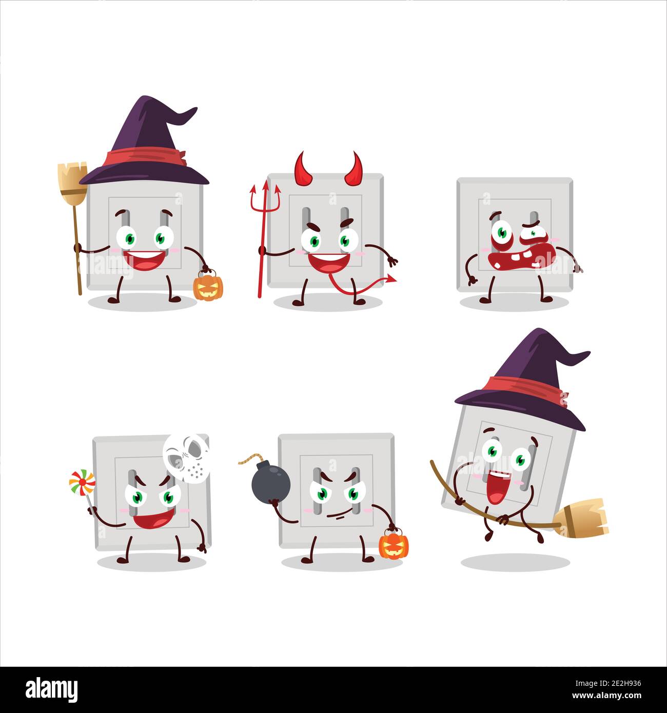 Halloween expression emoticons with cartoon character of single ...