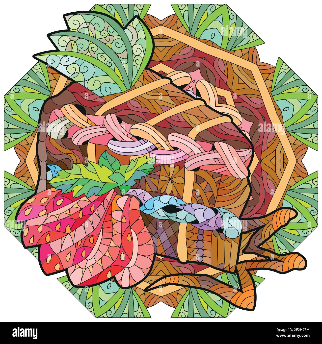 Vector piece of cake with abstract ornaments on a patterned round ...