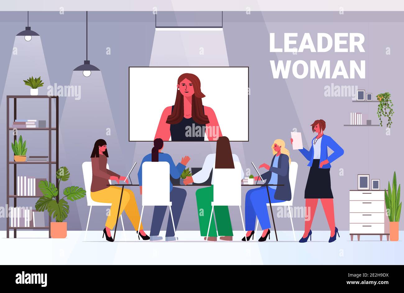 businesspeople having online conference meeting business women ...