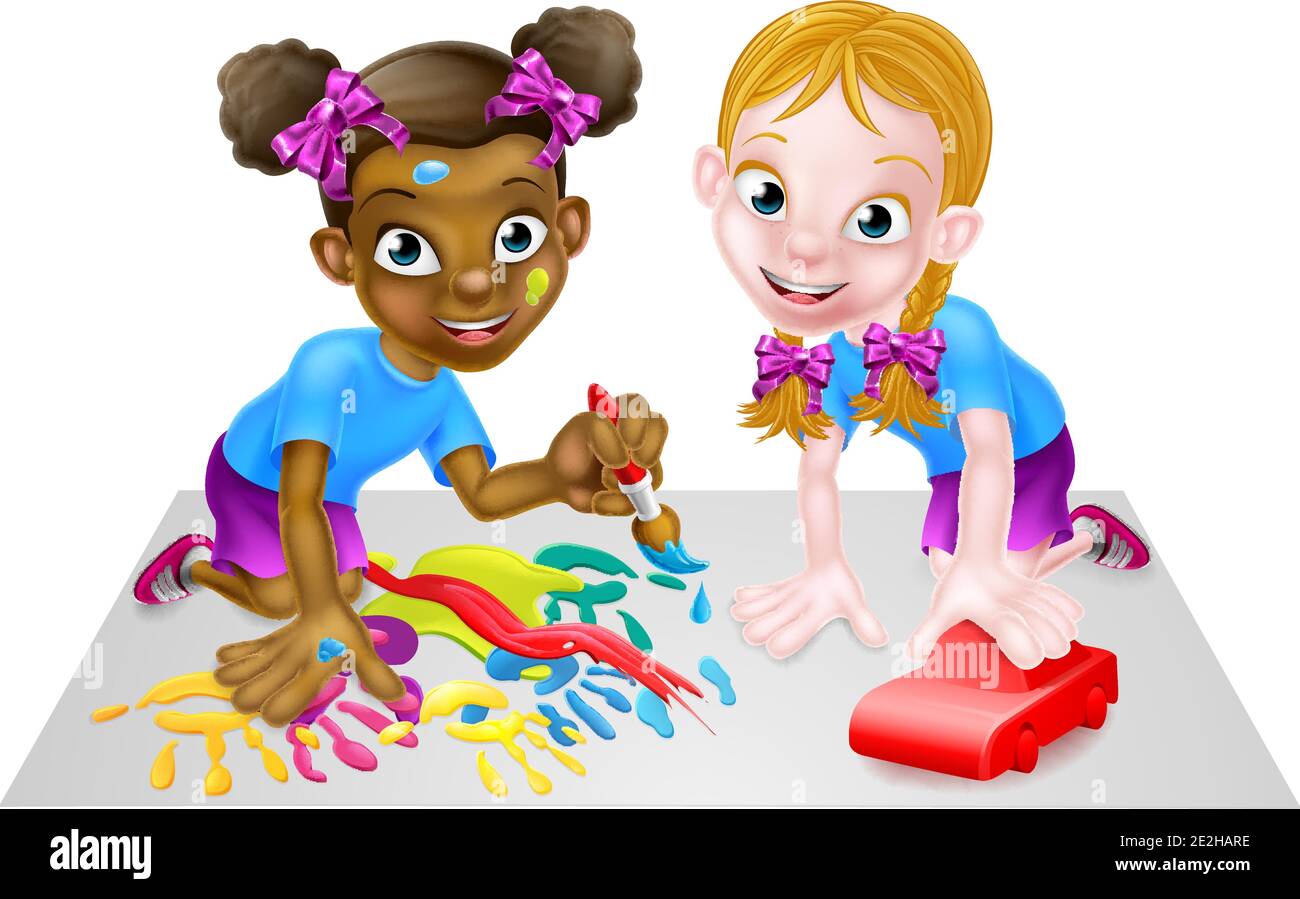 Little Girls Playing with Car and Painting Stock Vector Image & Art - Alamy