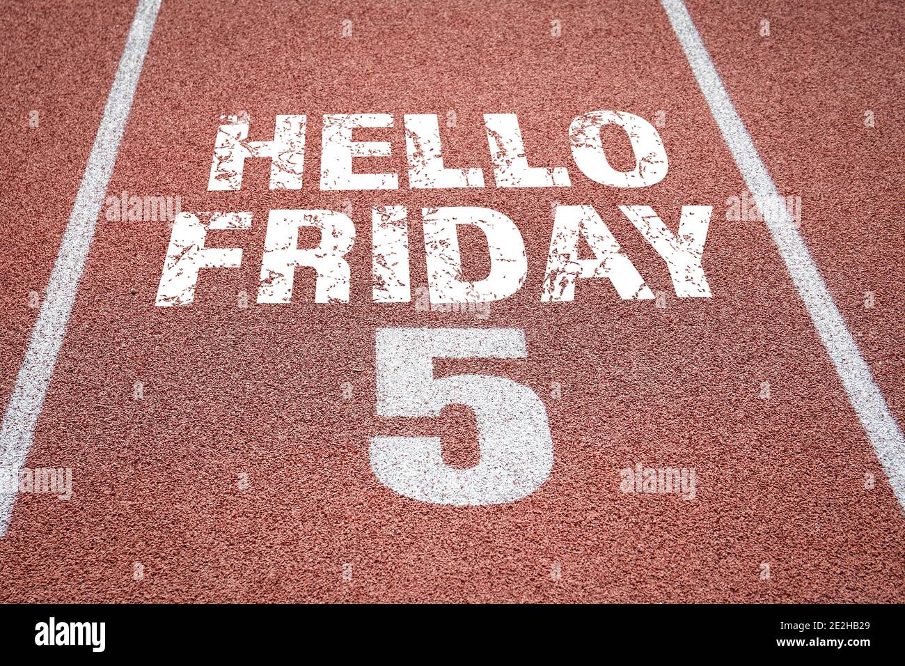 Hello Friday. Athletics stadium treadmill. Working day and holidays ...