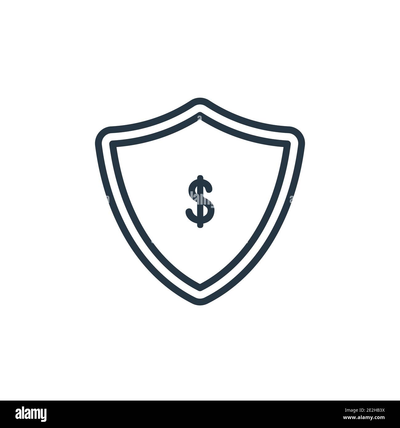 Insurance of a shield with dollar sign outline vector icon. Thin line ...