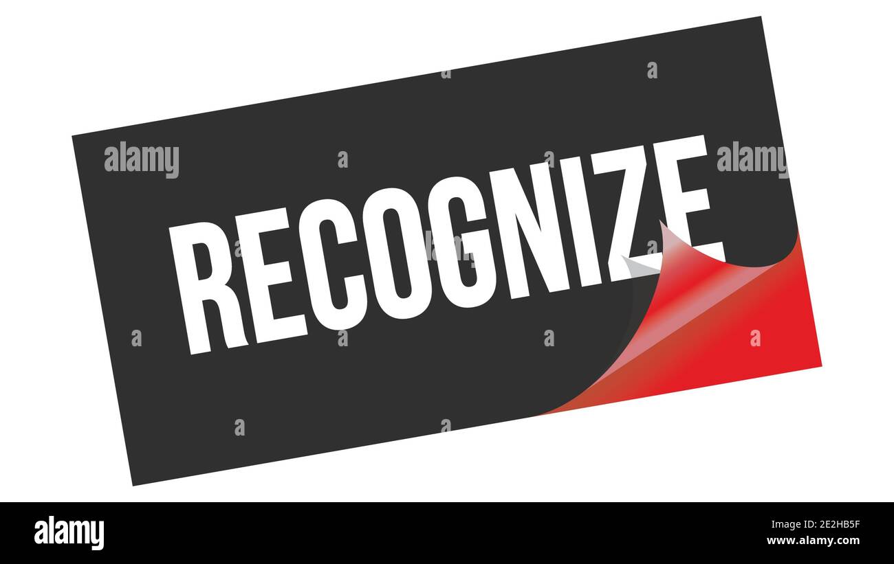RECOGNIZE text written on black red sticker stamp Stock Photo - Alamy