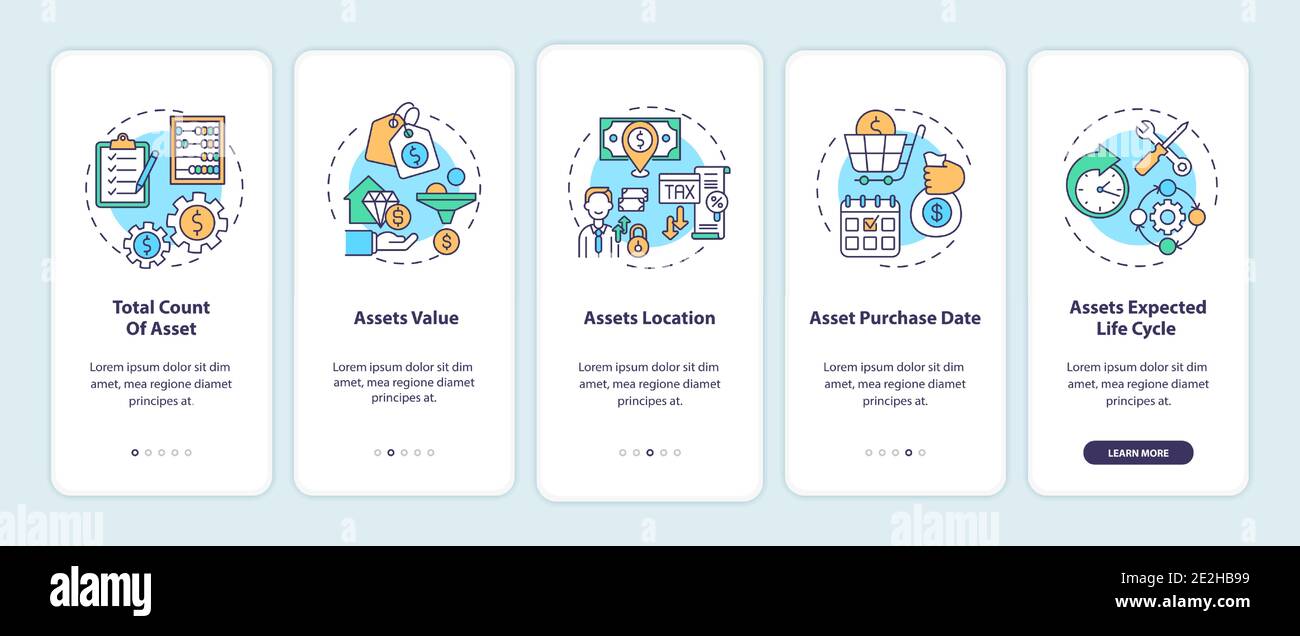 Assets inventory elements onboarding mobile app page screen with concepts Stock Vector Image ...