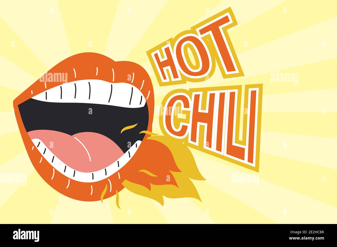 Hot chili and mouth screaming with flame design of spicy vegetable and ...