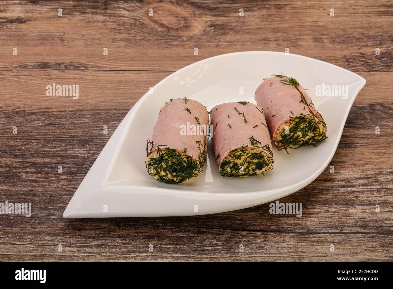Ham roll snack with cheese and garlic Stock Photo - Alamy