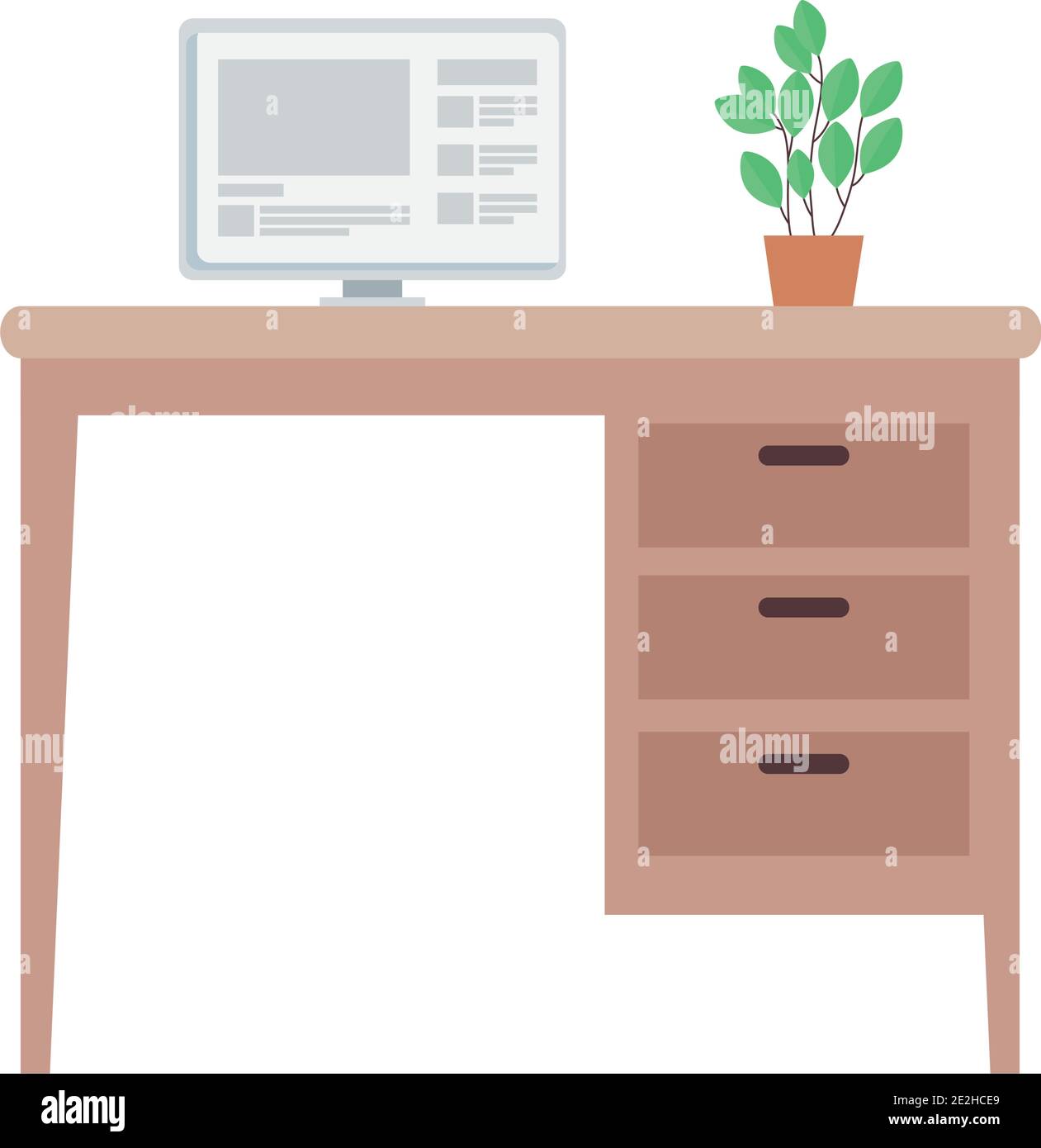 Office desk with computer and plant vector design Stock Vector Image ...