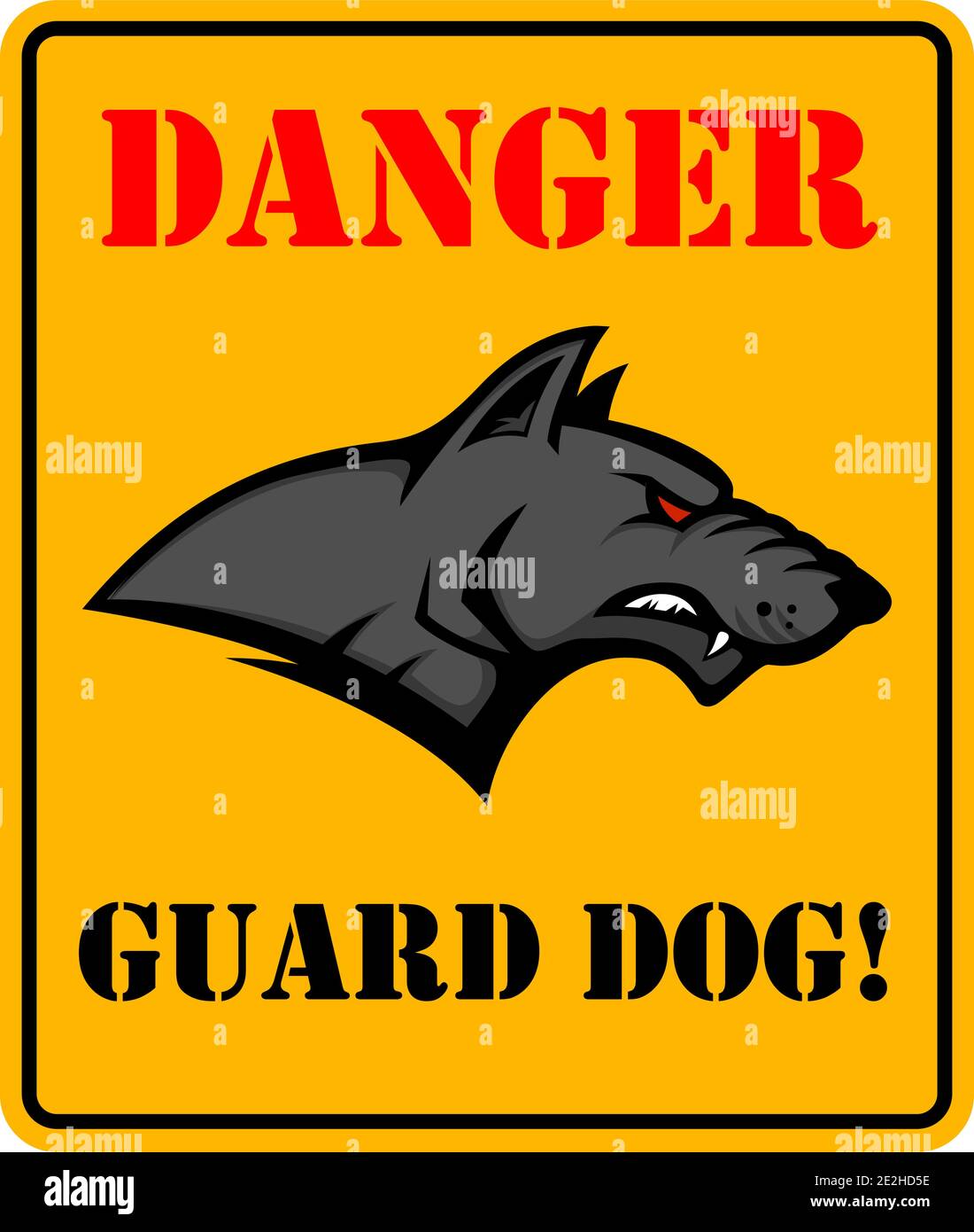 Danger. Guard dog. Beware of the dog. Sign with with angry dog head ...