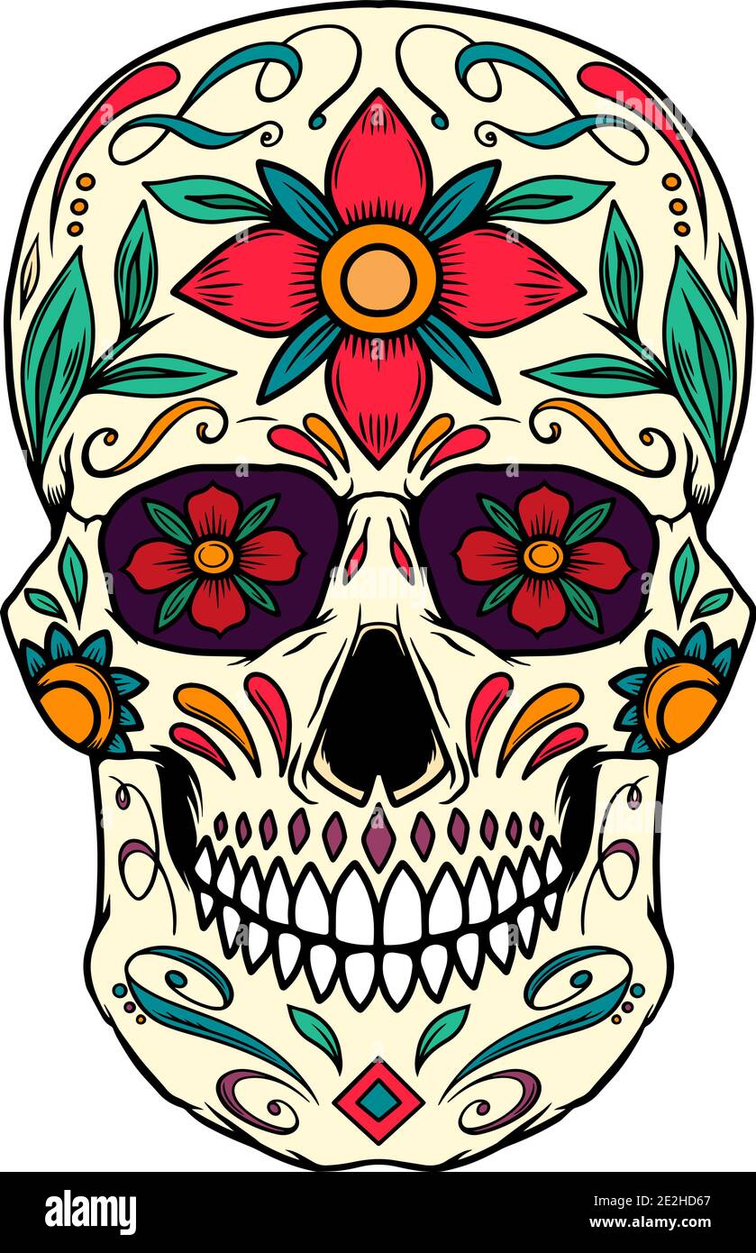 Colorful Sugar Skull Drawing