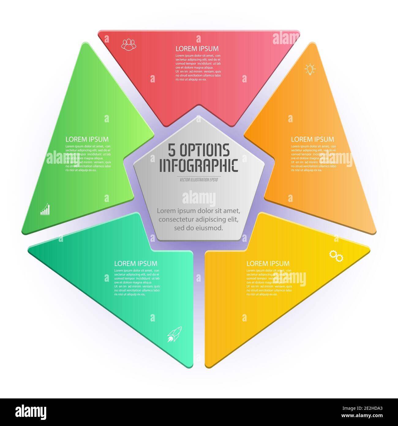 Pentagon infographic. The triangle diagram is divided into 5 parts ...