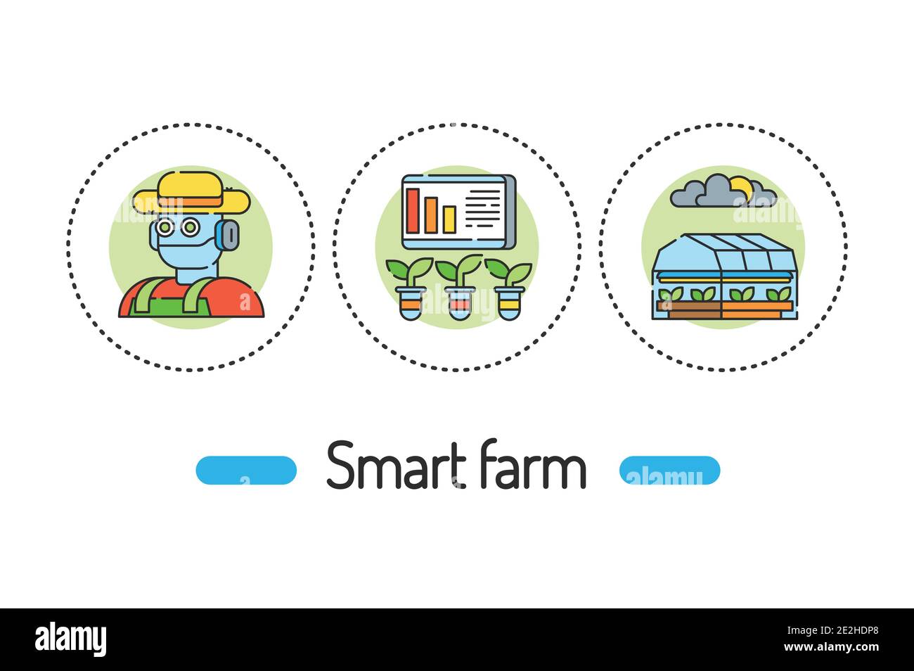 Smart farm outline concept. Plant and animal management line color ...