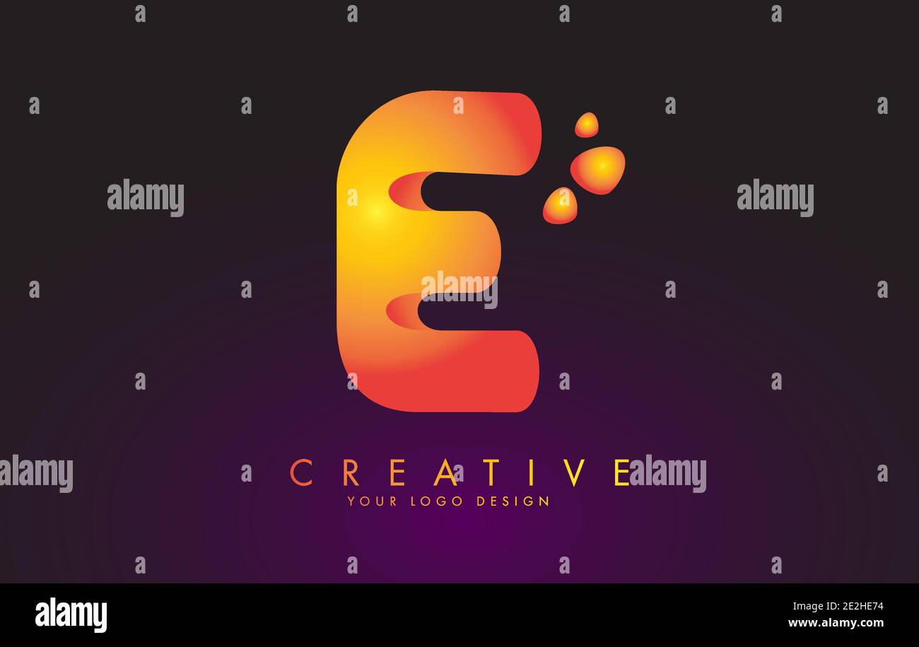 E Letter Logo Design with Dots. Vector Lettering Illustration of Orange ...