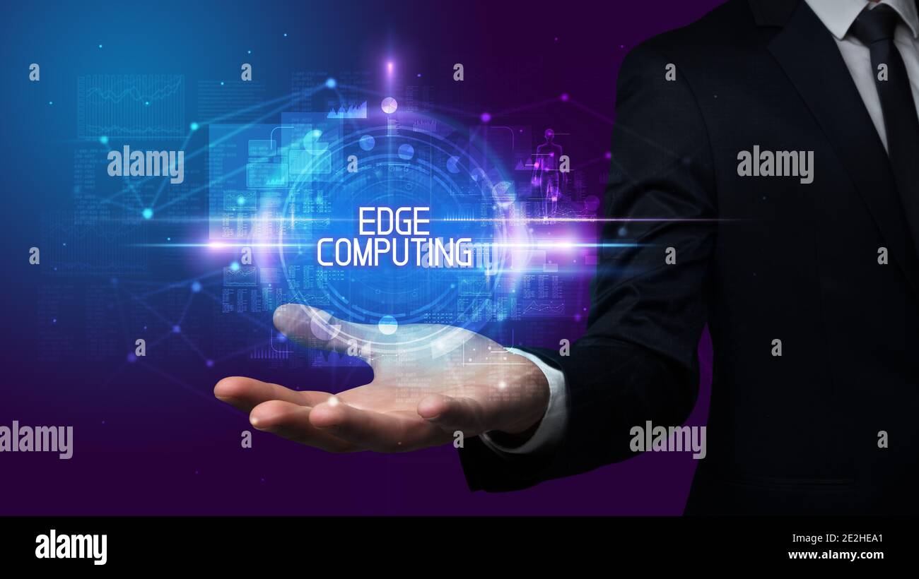 Man hand holding EDGE COMPUTING inscription, technology concept Stock ...