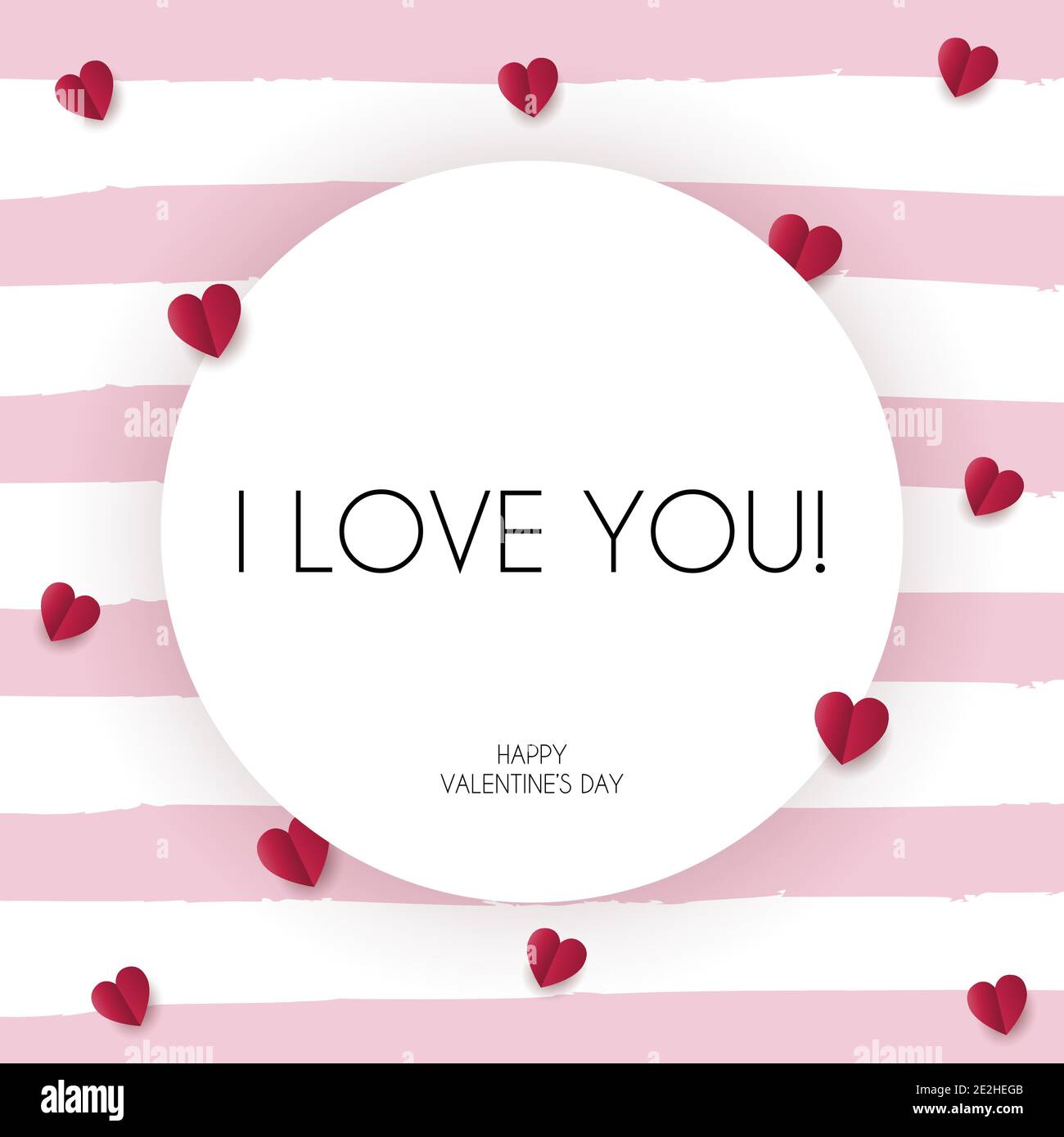 Valentines Day greeting card with paper cut red hearts. I love you ...