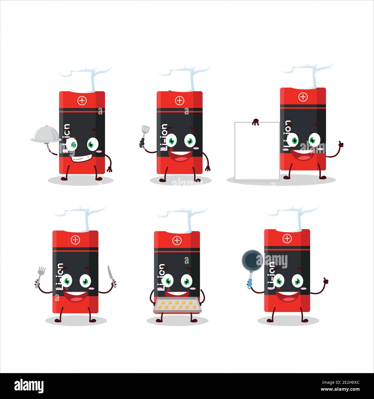 Cartoon character of li ion battery with various chef emoticons. Vector ...