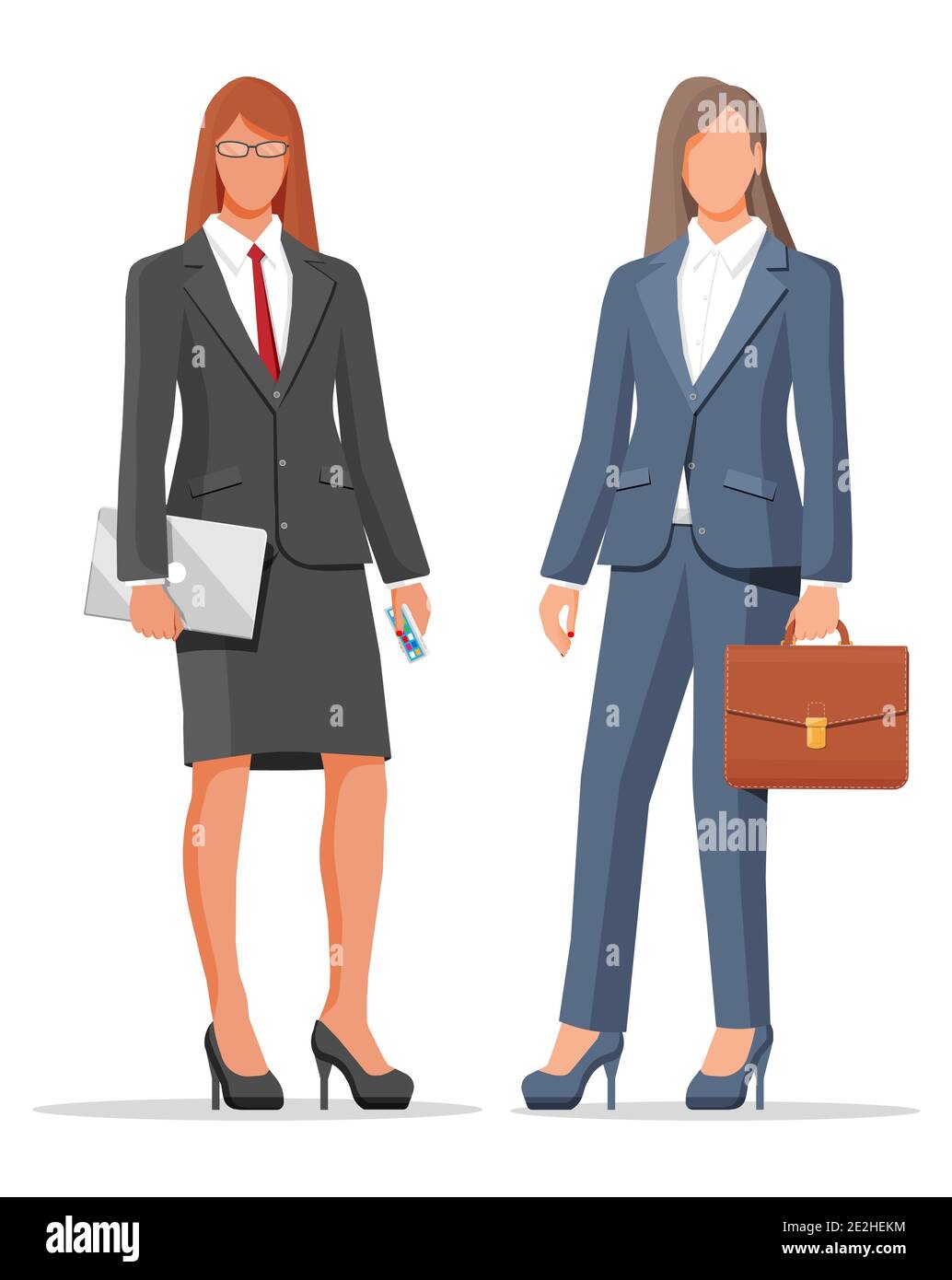 Two businesswoman in grey suit isolated on white. Female character ...