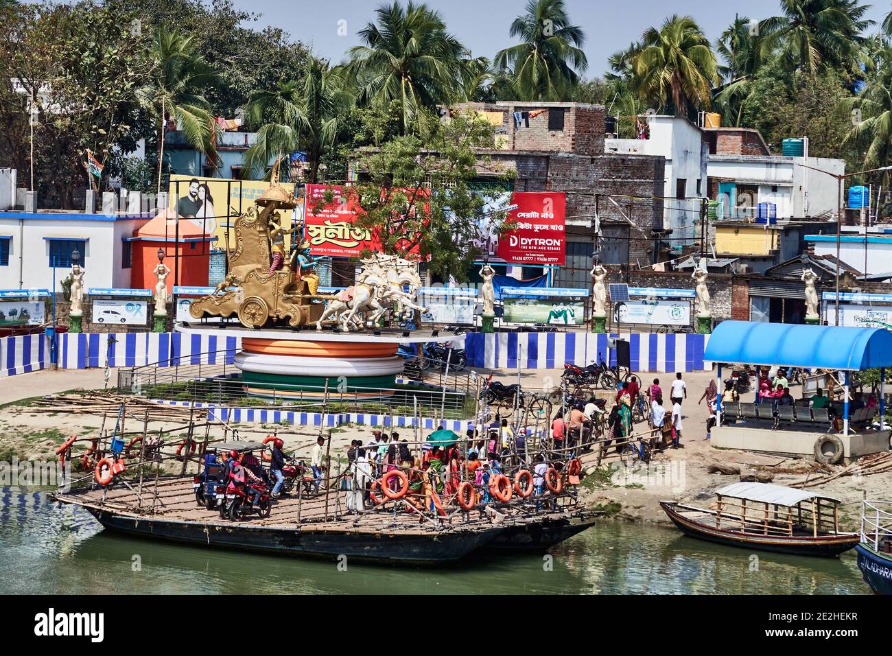 Murshidabad city. West Bengal, India. To cross the river, no bridge but ...