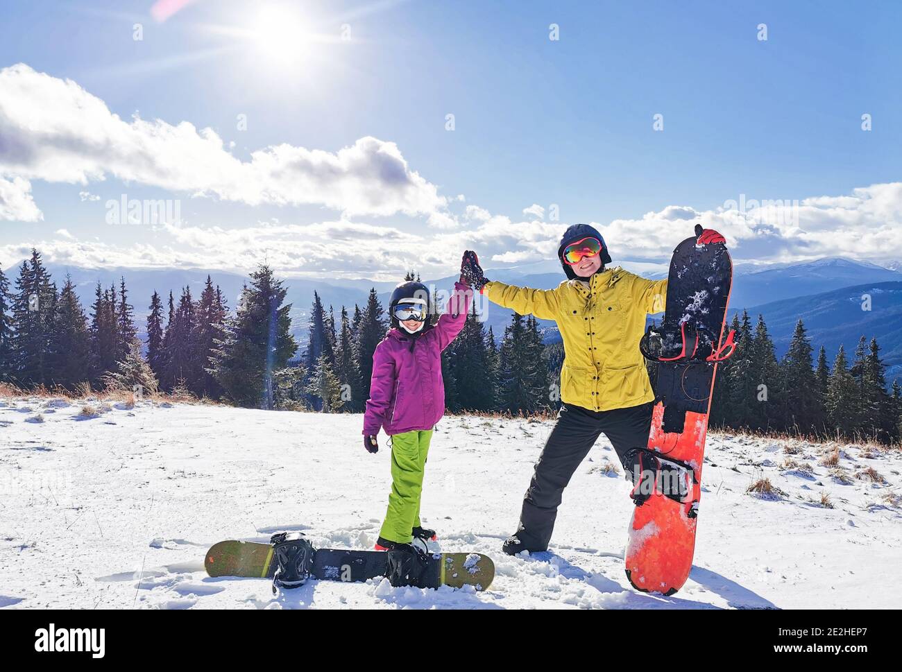 snowboard lesson in winter resort Stock Photo - Alamy