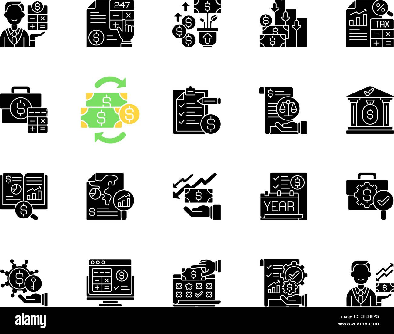 Accounting black glyph icons set on white space Stock Vector Image ...