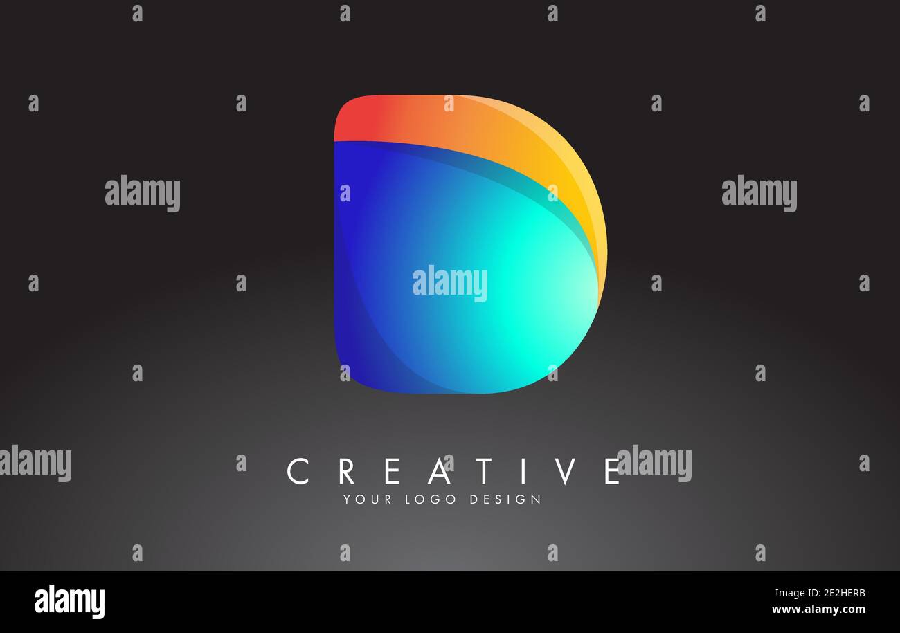 Colorful D letter logo with twisted lines effect. Rounded font style ...