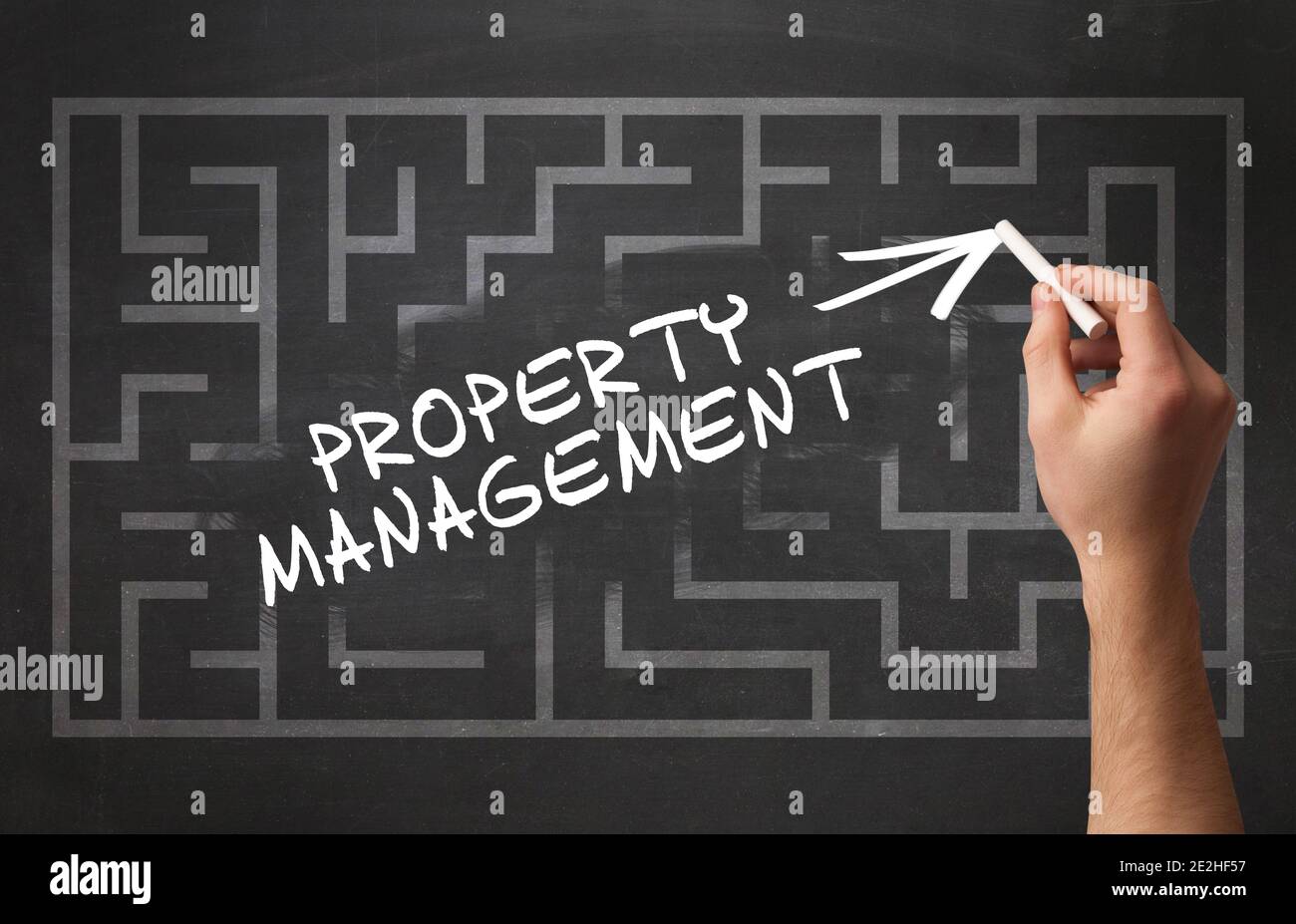 Hand drawing PROPERTY MANAGEMENT inscription with white chalk on ...