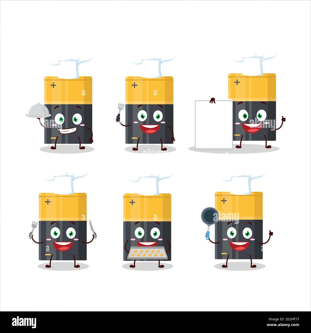 Cartoon character of power battery with various chef emoticons. Vector ...